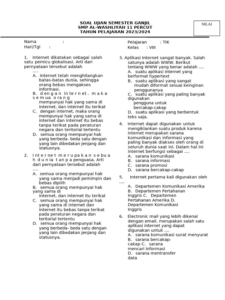 Soal Tik Kls 8 Sems - Ganjil | PDF