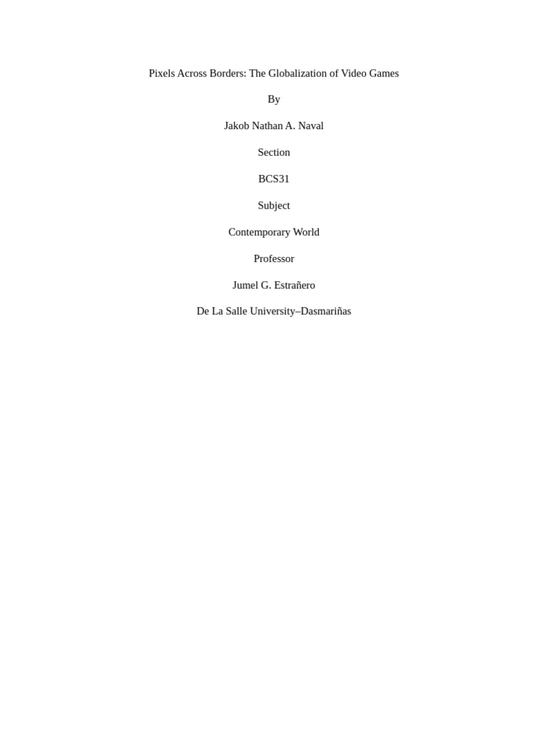 Pixels Across Borders: The Globalization of Video Games | PDF | Virtual ...