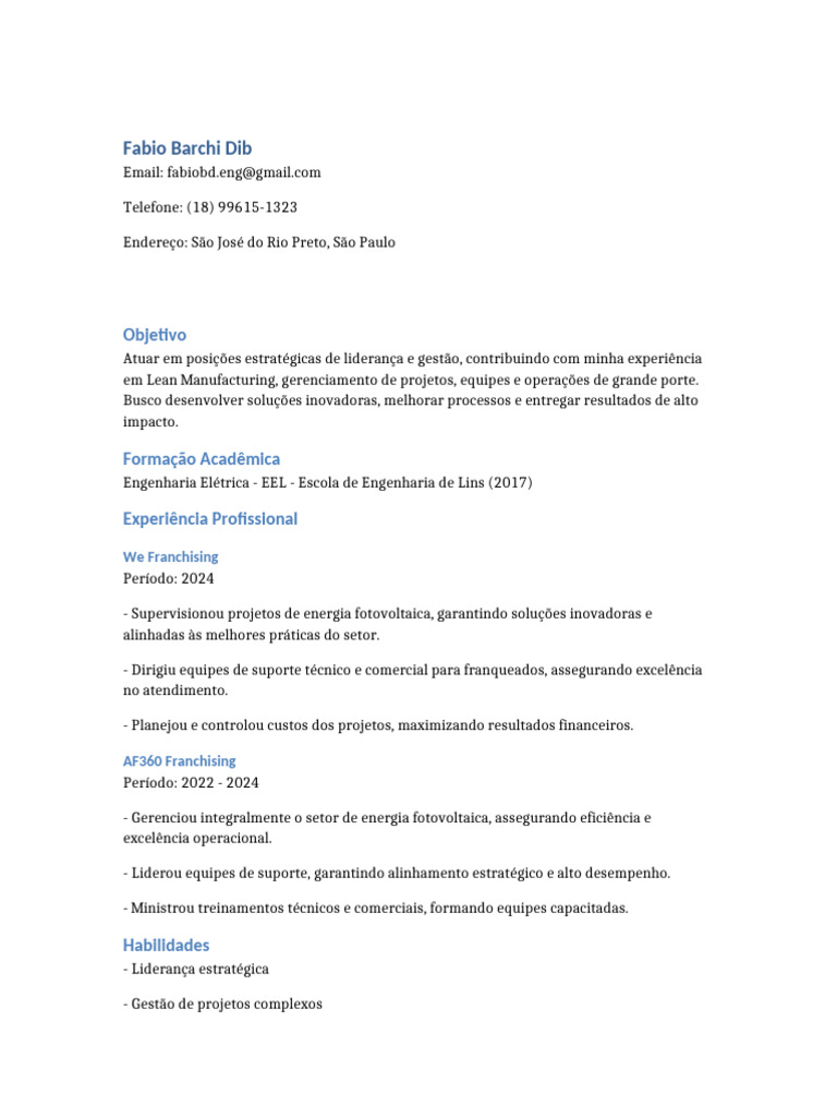 Fabio Barchi Dib Curriculo PT | PDF