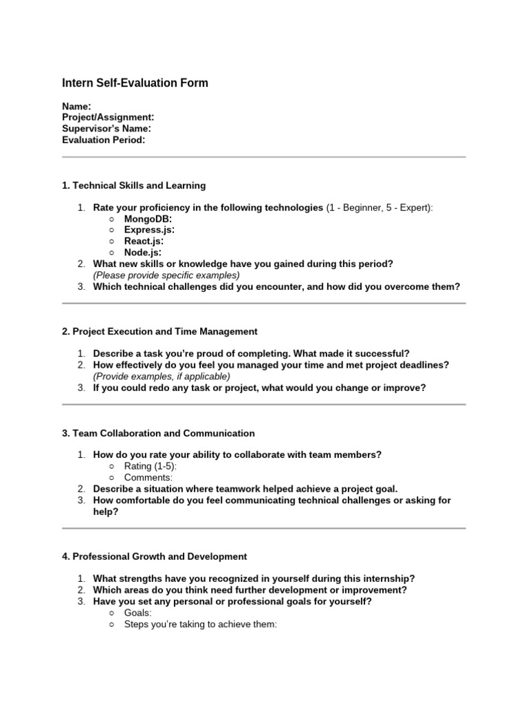 b700667a 457e 4b2b b758 051a30a6bc78 Intern Self Evaluation Form (2) (1) | PDF