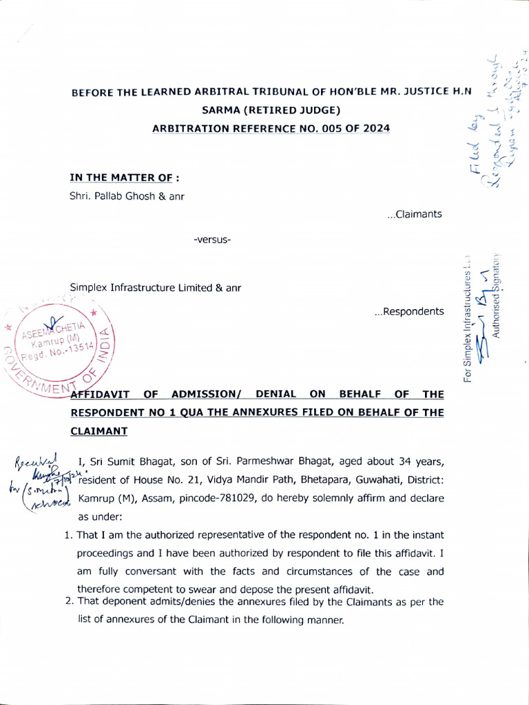 Pallab Ghosh Affidavit of Admission and Denial | PDF Pallab Ghosh Affidavit of Admission and Denial | PDF