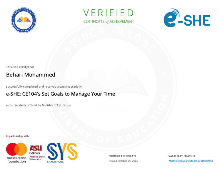 e-SHE CE104 Certificate - e-SHE Online Learning | PDF