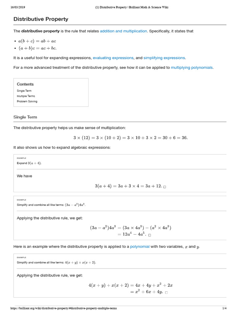 (1) Distributive Property _ Brilliant Math & Science Wiki | PDF ...