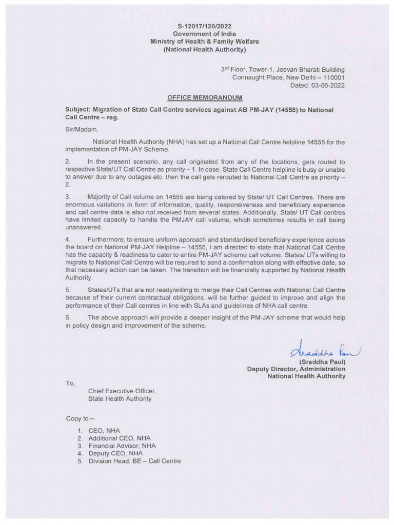 OM-Call Center Migration For ABPM-JAY | PDF