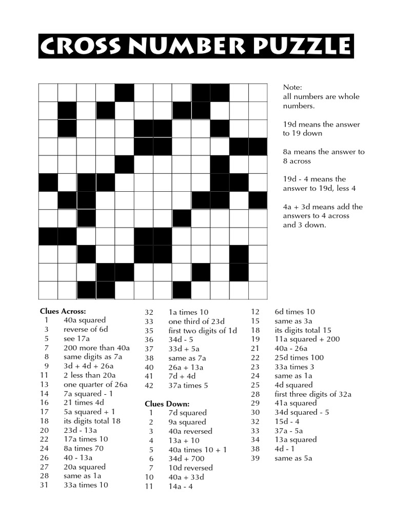 Crossnumber (very challenging) | PDF | Word Puzzles | Puzzles