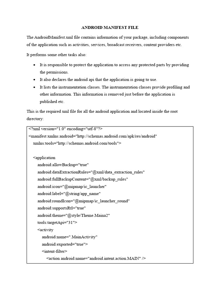 Android Manifest Filelesson 3 Pdf Xml Computer File