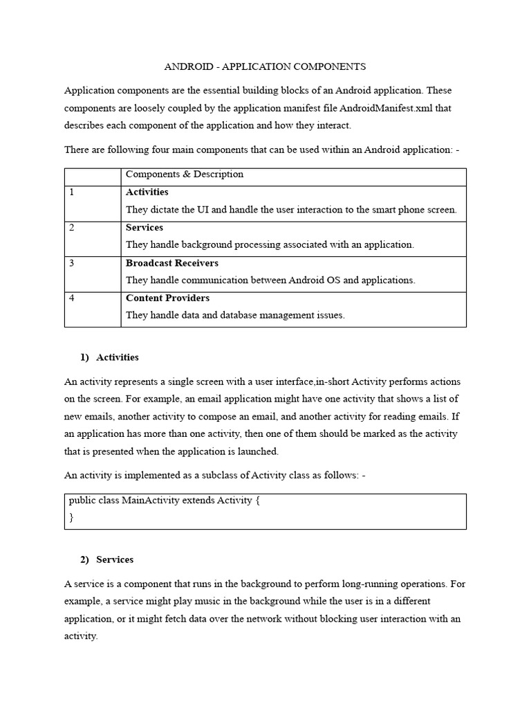 Framework Components - Lesson 4 | PDF | Android (Operating System) | Class (Computer Programming)