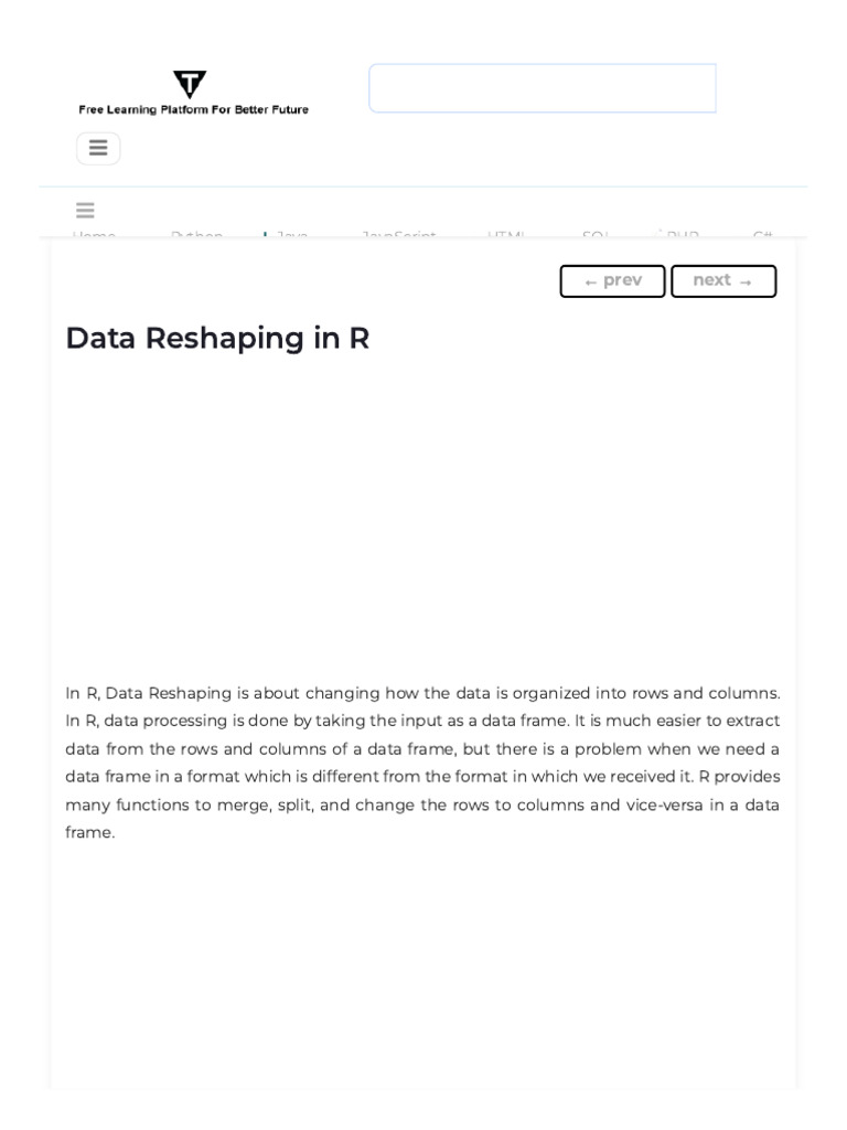 Data Reshaping Techniques in R | PDF | Matrix (Mathematics) | Algebra