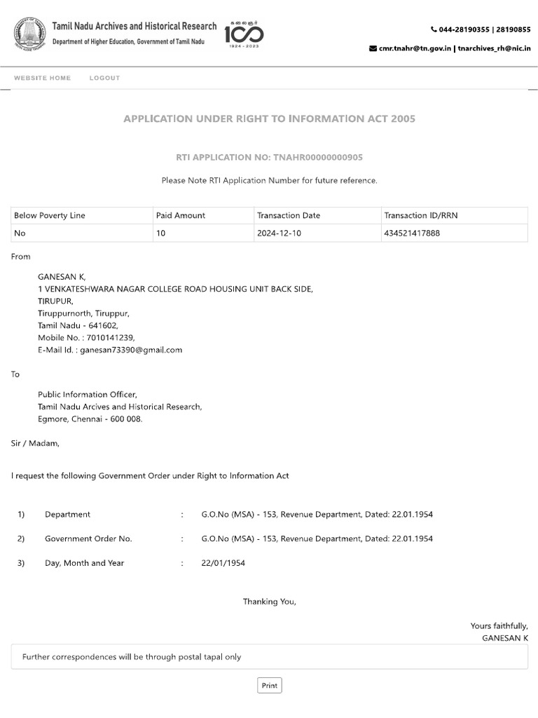 Rti TN Record Chennai | PDF