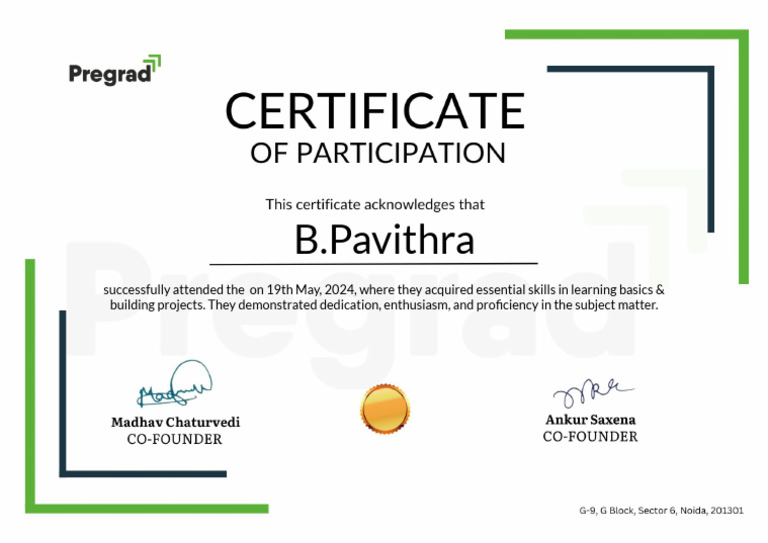 Certificate of Participation - B.Pavithra | PDF