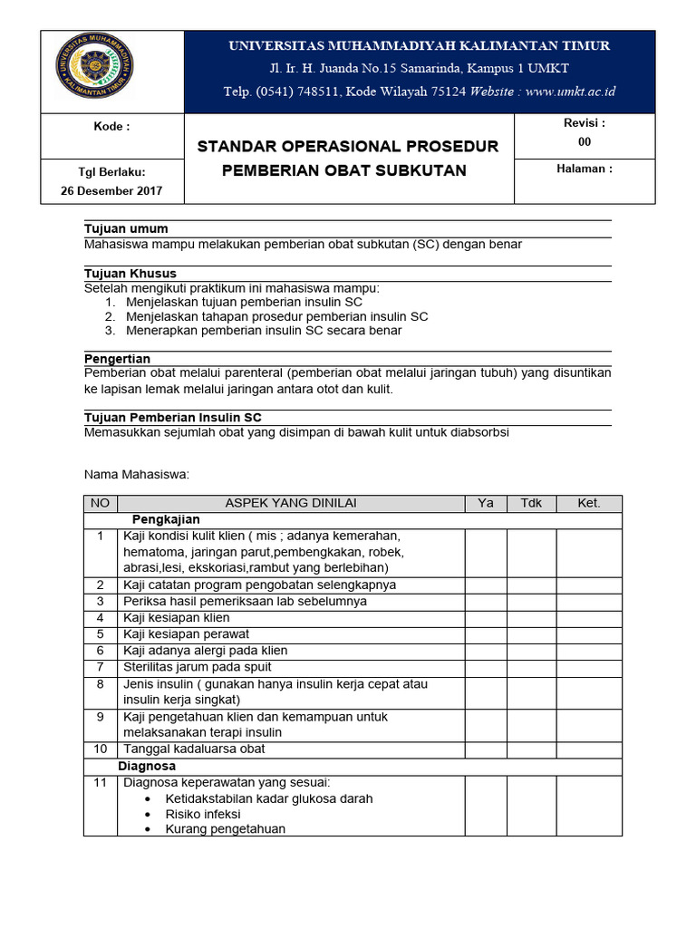 SOP Pemberian Obat SC | PDF