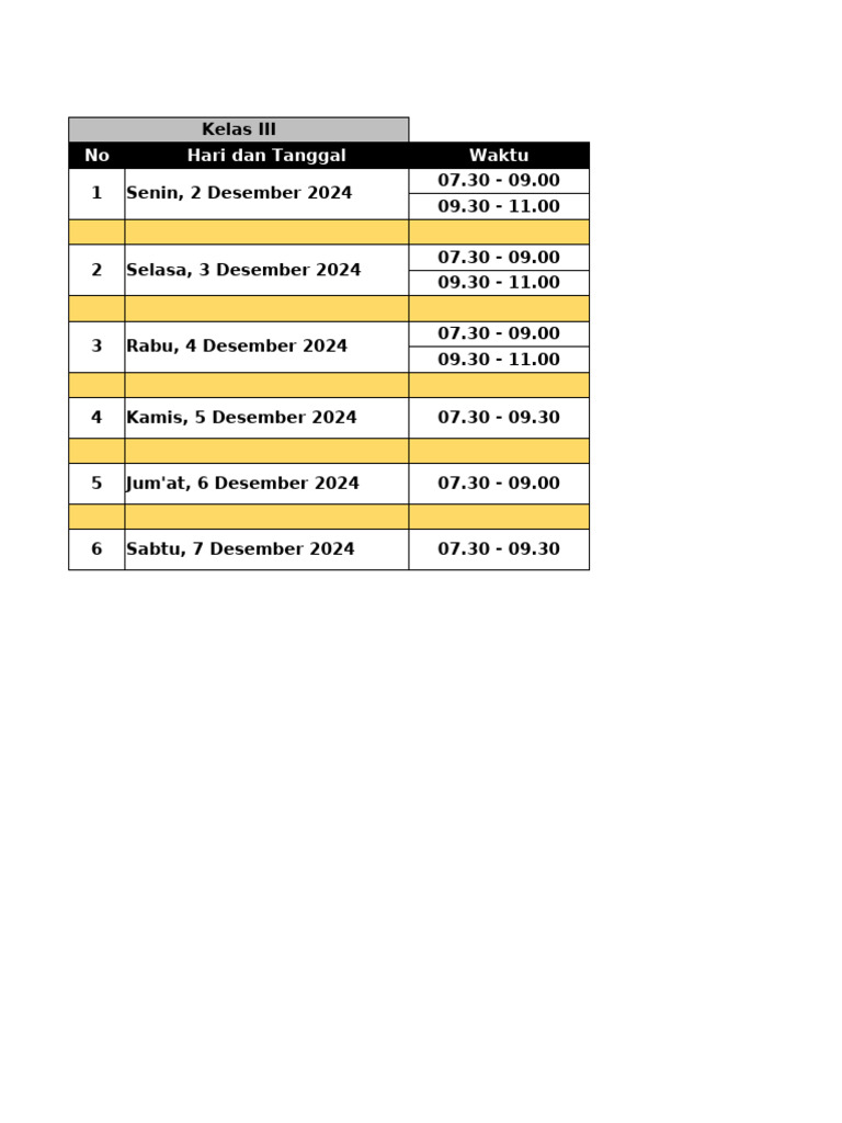 Jadwal Asesmen Kls 3 Kumer | PDF