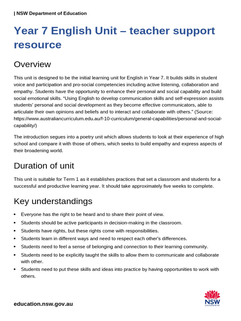Year 7 Teacher Support Resource | PDF | Educational Assessment | Learning