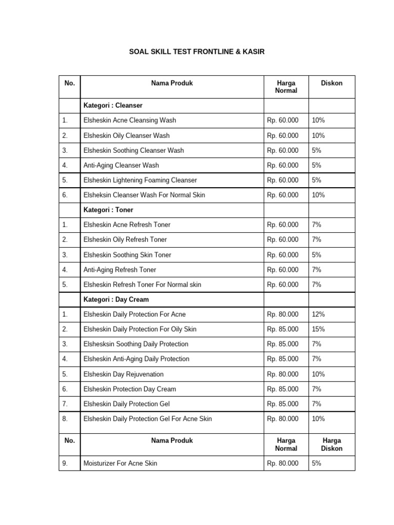 Soal Skill Test Frontline dan Kasir | PDF