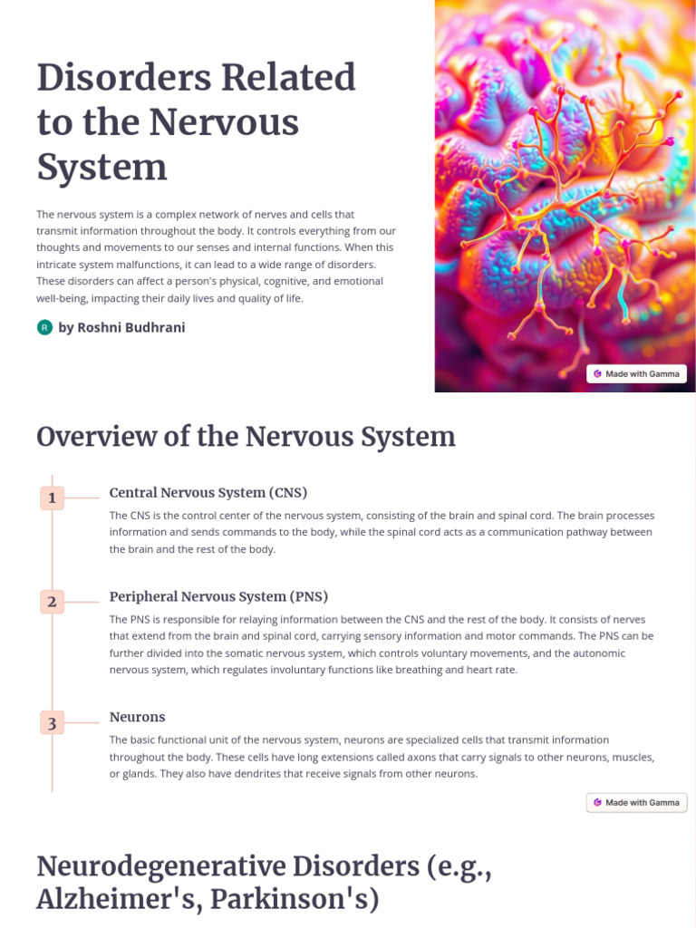 Disorders Related To The Nervous System | PDF | Central Nervous System ...