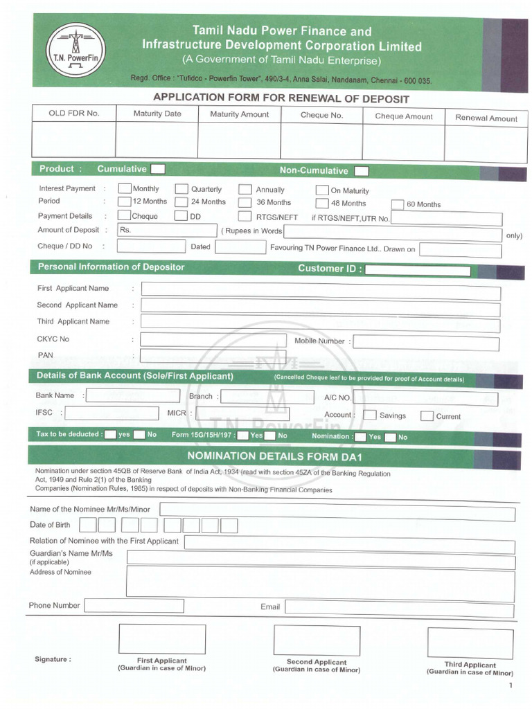 TNPFC Renewal Form | PDF