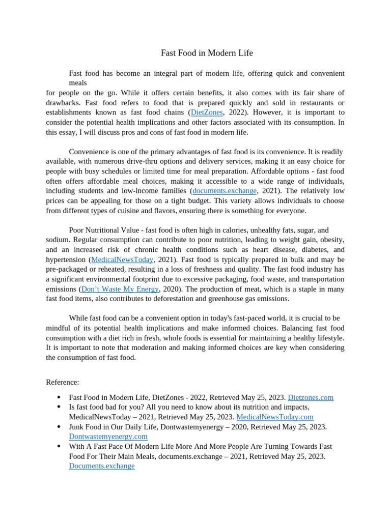 Fast Food in Modern Life | PDF | Fast Food | Obesity