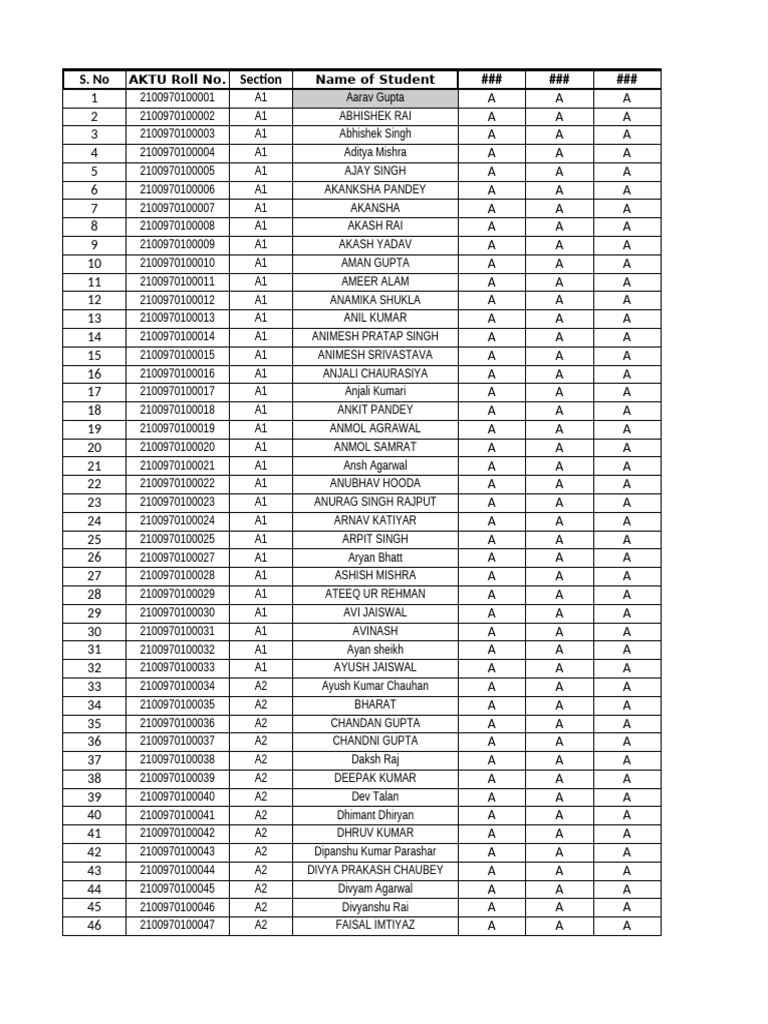 Student Roll List | PDF