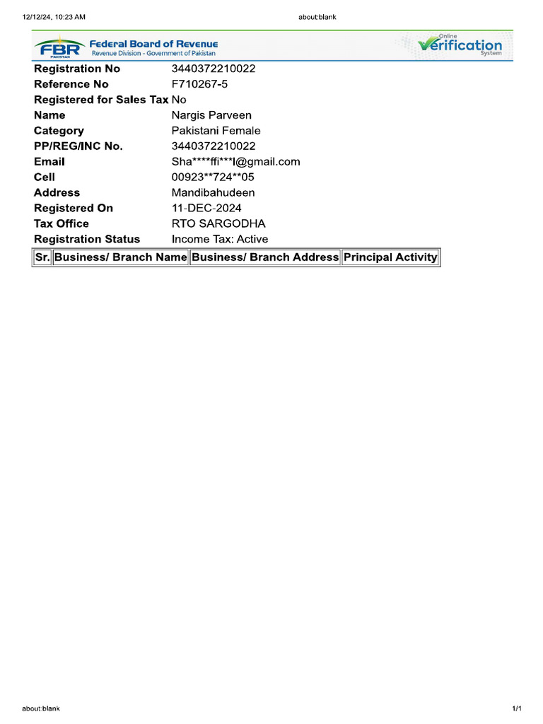 Nargis Parveen NTN | PDF