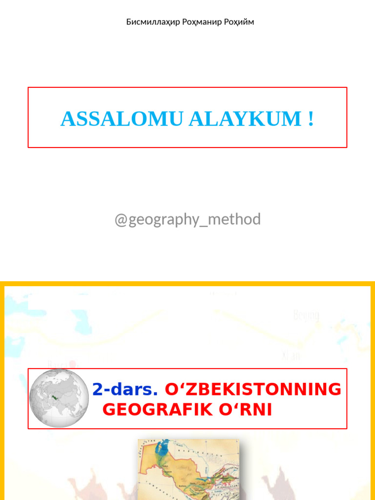 2-Dars. O'zbekistonning Geografik O'rni | PDF