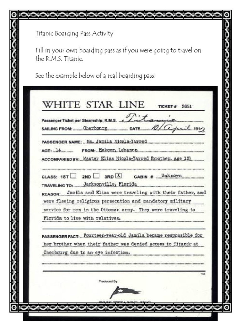 Titanic Boarding Pass Template