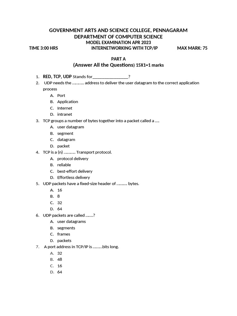 TCP - Ip Internal 2 Question | PDF | Internet Protocols | Internet Protocol Suite