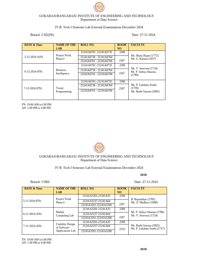 Lab - External Examination - Timetable | PDF | Computing | Information ...