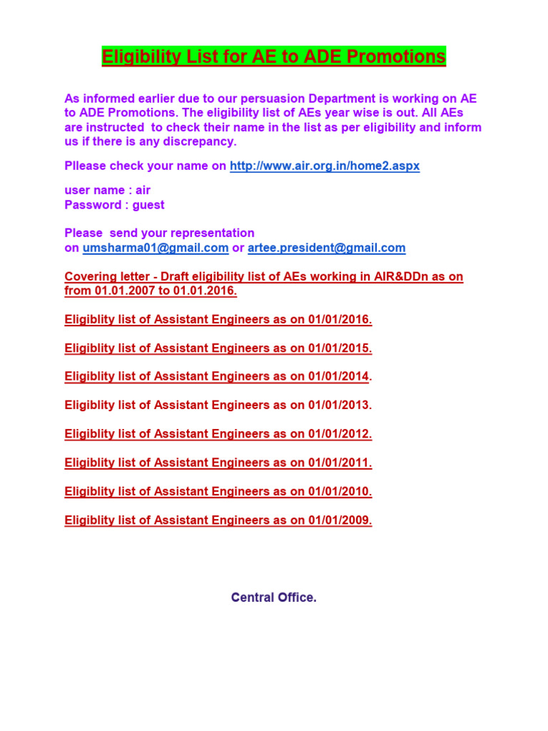 AE to ADE Promotions Eligibility List | PDF