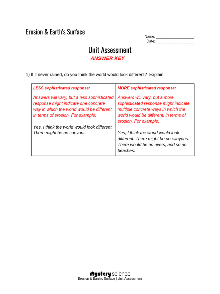 Mystery Science - Erosion & Earth's Surface - End of Unit Assessment ...