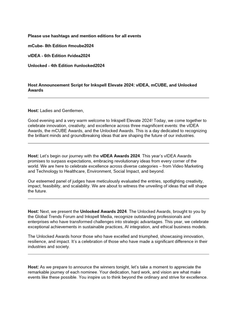 Host Script - Elevate 2024 | PDF | Creativity