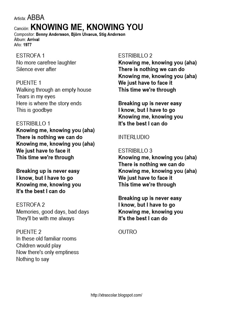 Knowing Me Knowing You (ABBA) - Letra | PDF