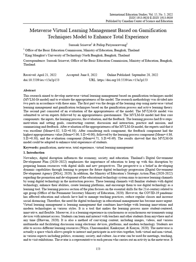 Metaverse Virtual Learning Management Based On Gamificatio | PDF | Learning | Augmented Reality