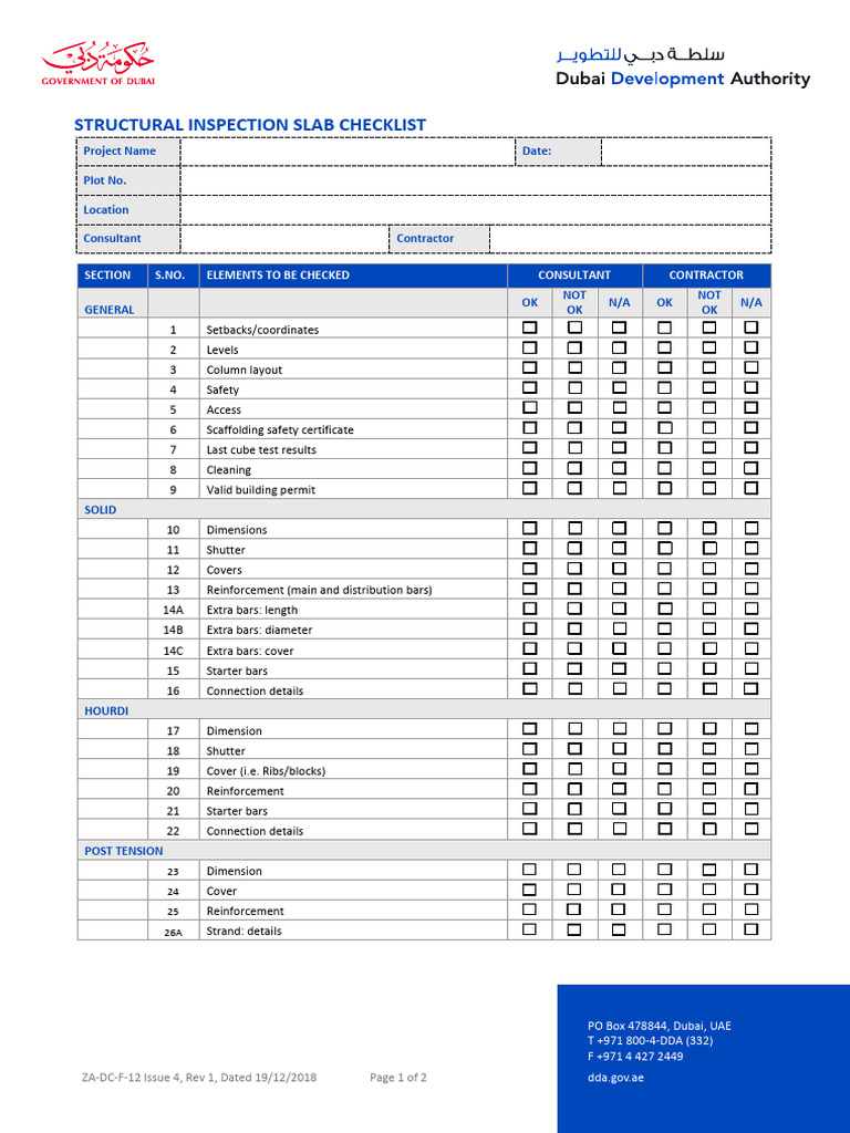 ZA-DC-F-12 Structural Inspection Slab Checklist | PDF | Structural ...