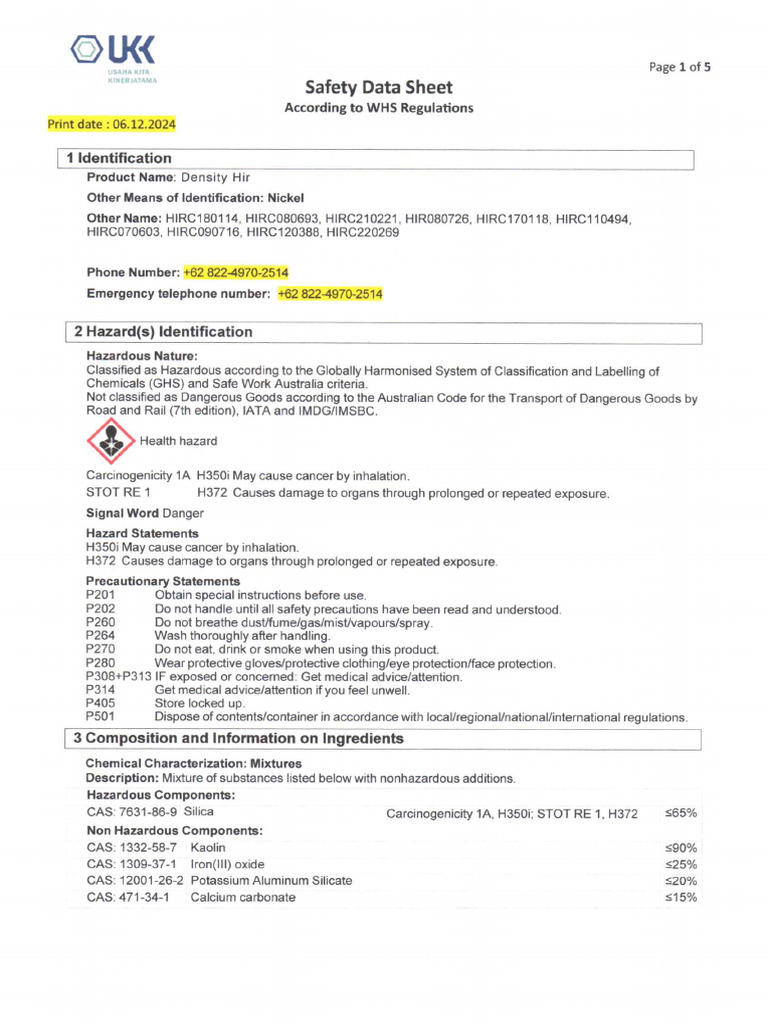 SDS PT. Usaha Kita Kinerjatama | PDF
