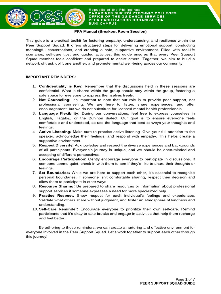 Peer Support Squad Guide | PDF | Feeling | Empathy