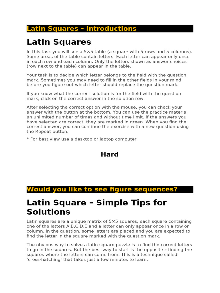latin squares 0 | PDF | Cognitive Science | Cognition