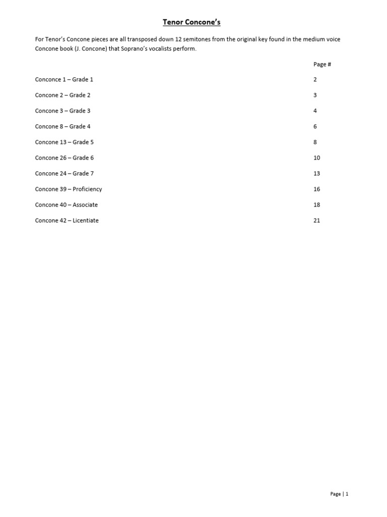 Tenor Concone Vocal Exercises Guide | PDF
