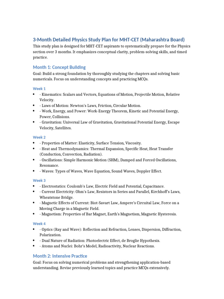 Detailed MHT-CET Physics Study Plan | PDF | Waves | Physics