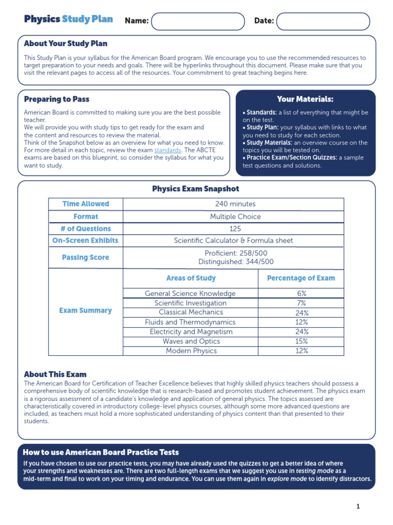 Physics Study Plan Overview | PDF