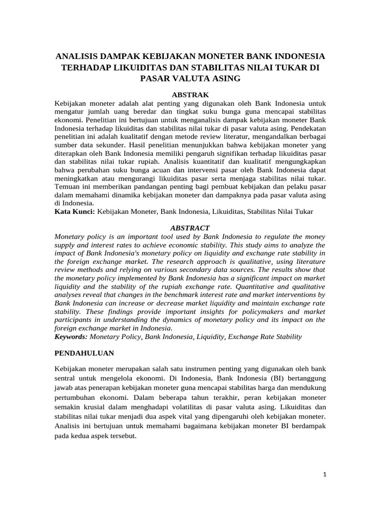 Analisis Dampak Kebijakan Moneter Bank Indonesia Terhadap Likuiditas ...