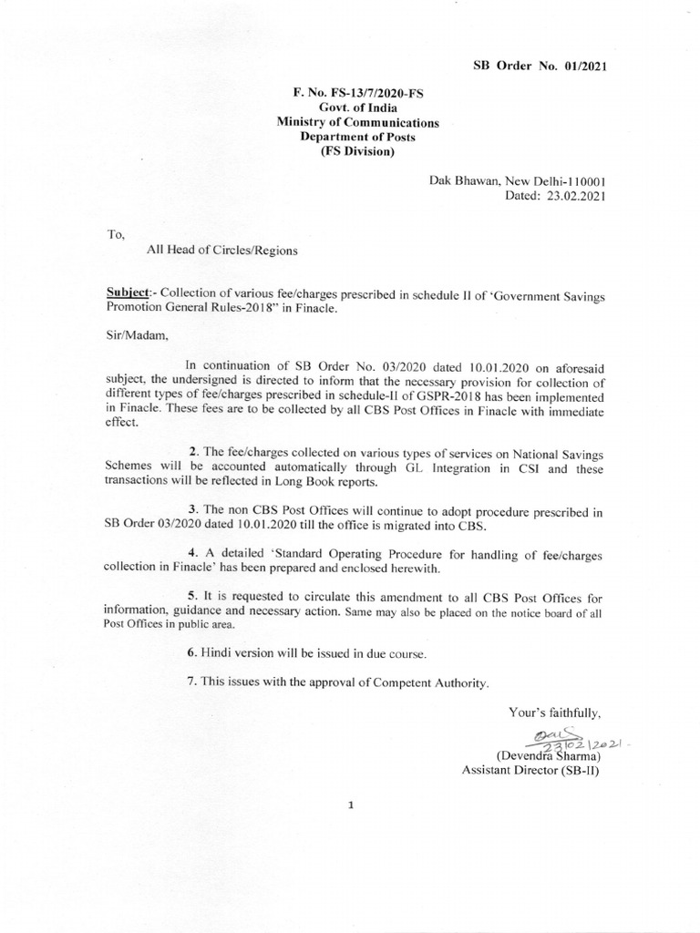 SB Order 01-2021 - POSB Fees & Charges | PDF | Cheque | Banks