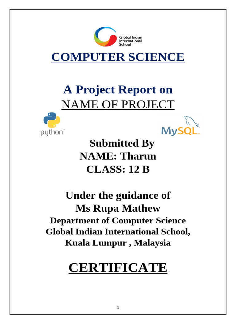 Tharun 12B CS Project File | PDF | Databases | My Sql