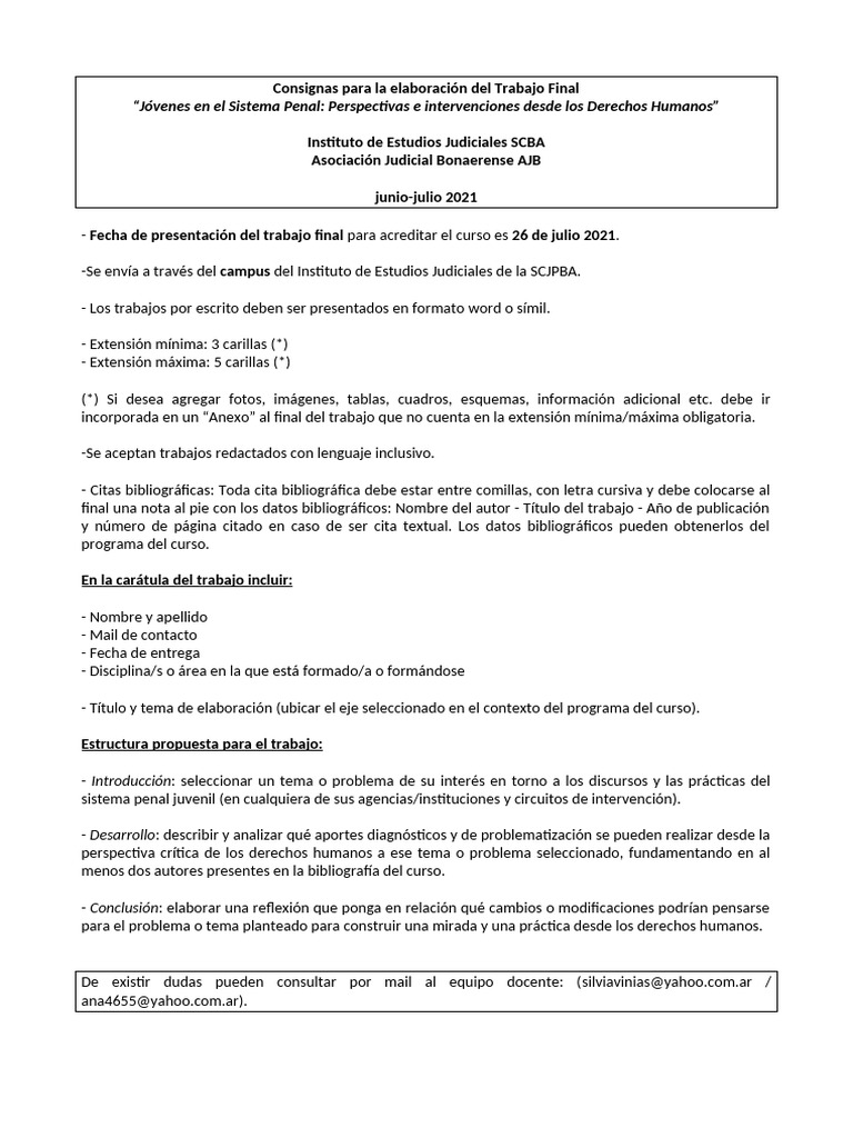 Consignas Trabajo Final Curso 2021 | PDF