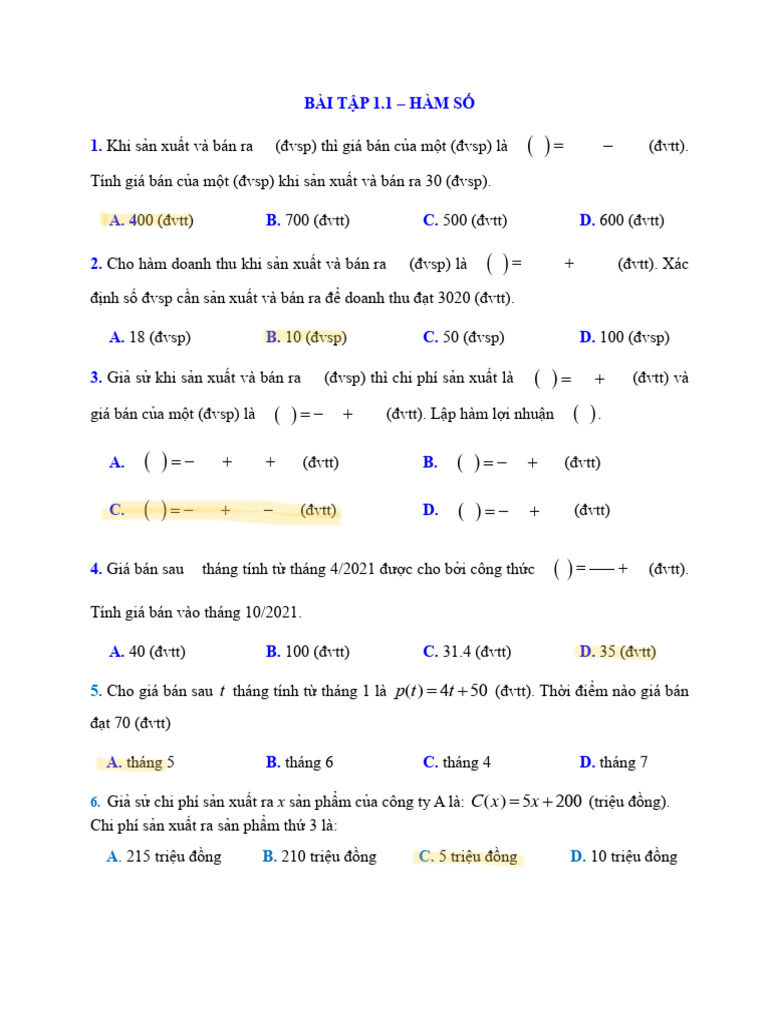 Bai Tap 1.1 - Ham So | PDF