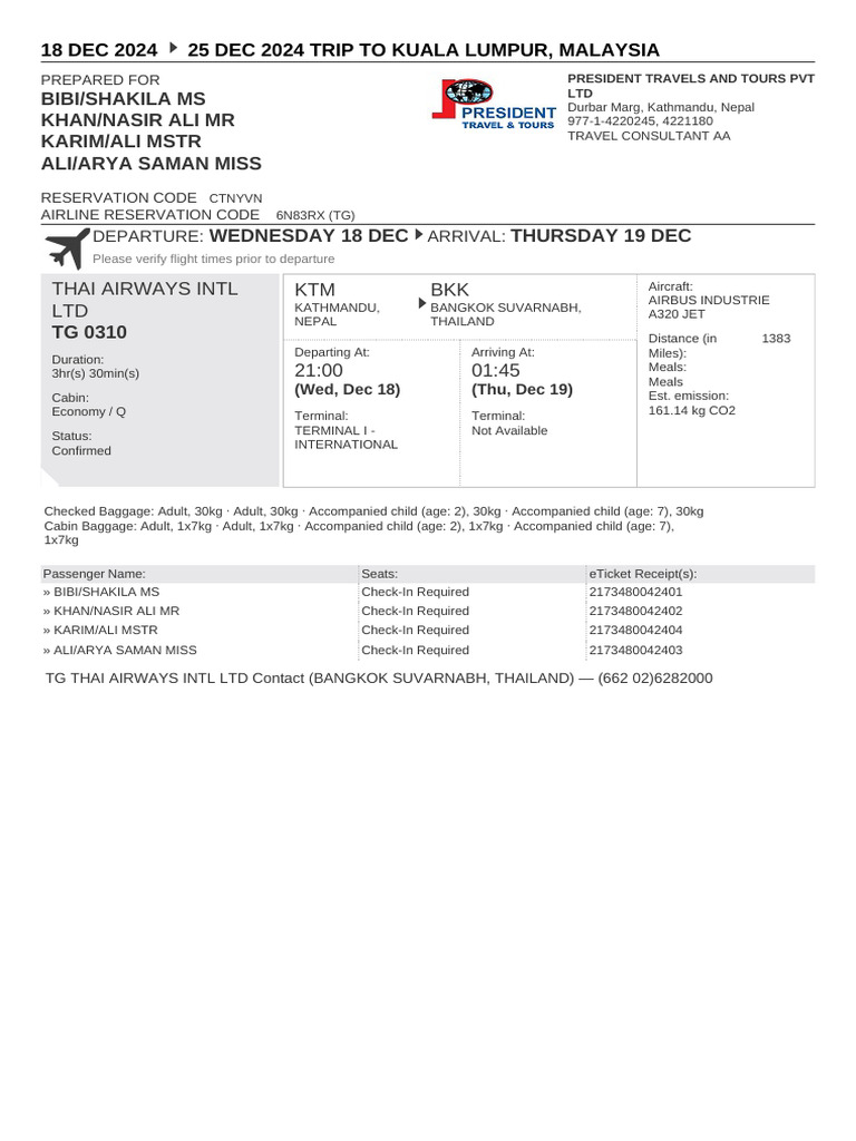 TKT of 4pax For Ktm-Kul-Ktm | PDF | Transport | Aircraft