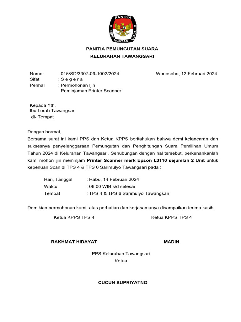 Surat Pinjam Printer TPS 4&6 | PDF
