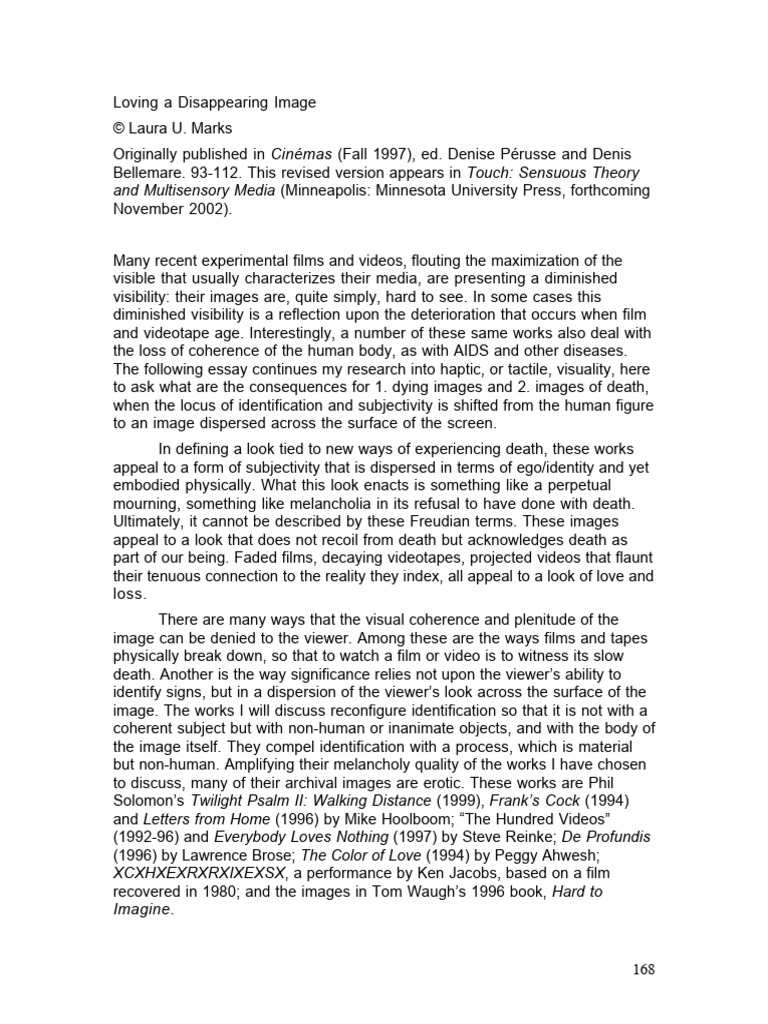 MARKS, Laura U. - Loving A Disappearing Image | PDF | Sigmund Freud | Id
