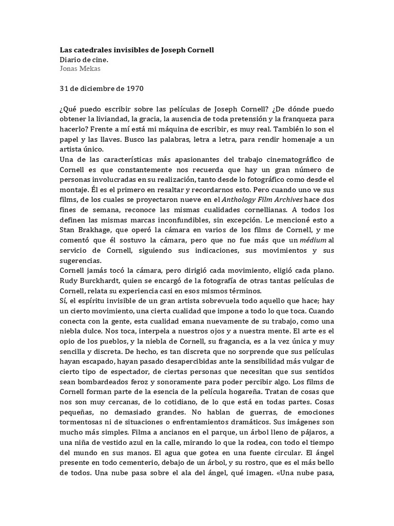 MEKAS - Jonas - Las Catedrales Invisibles de Joseph Cornell | PDF