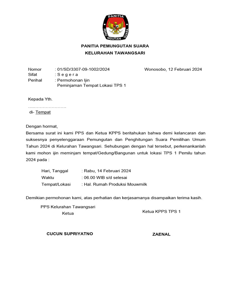 Surat Ijin Tempat TPS 1 Ok | PDF