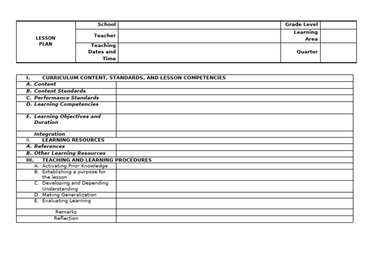 Lesson Plan Matatag Template | PDF